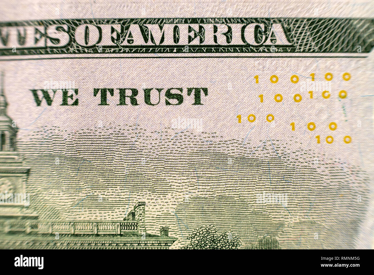 Back reserve side detail of American national currency banknote dollars ...