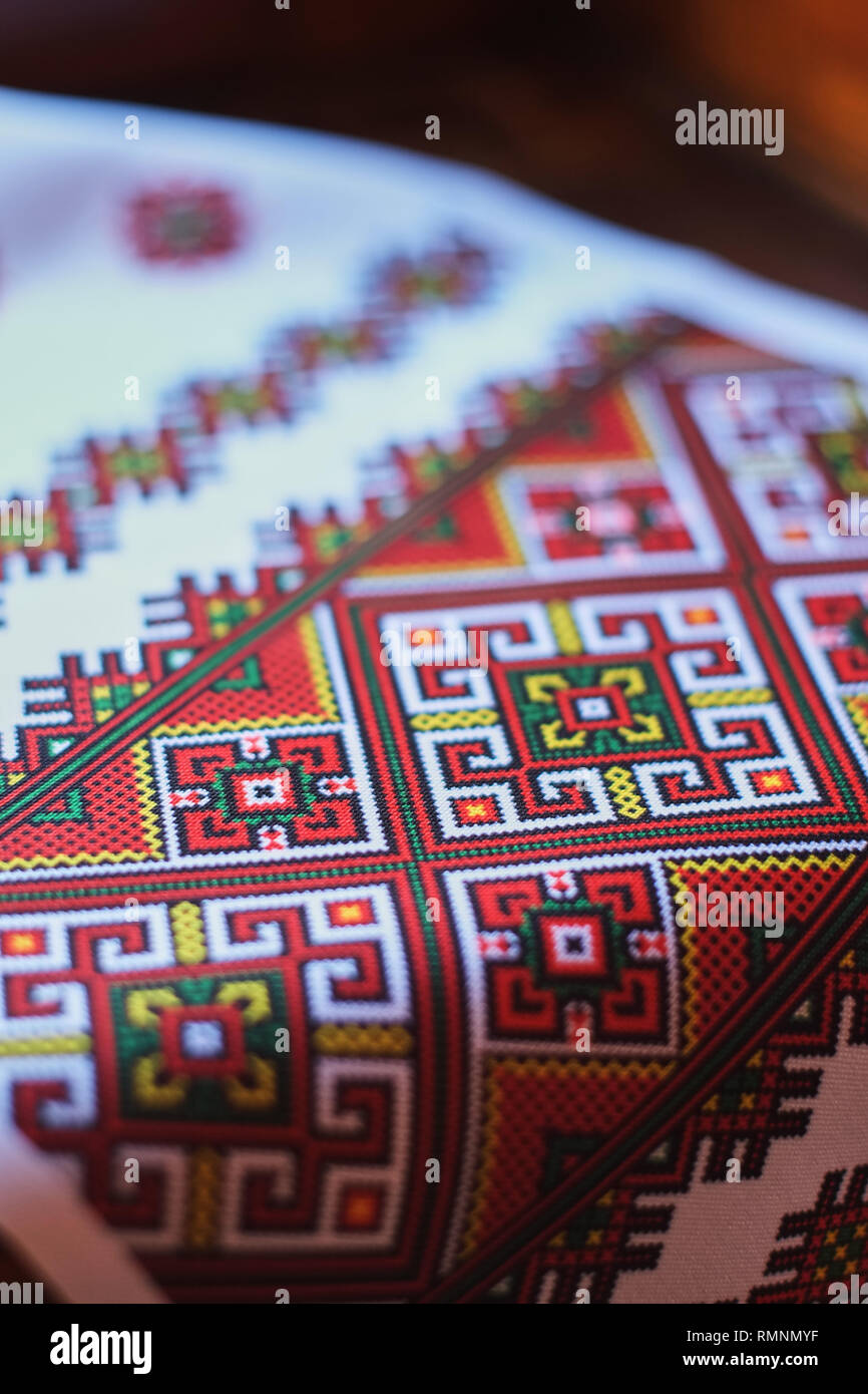 Detail of Eastern European national pattern on the towel Stock Photo ...