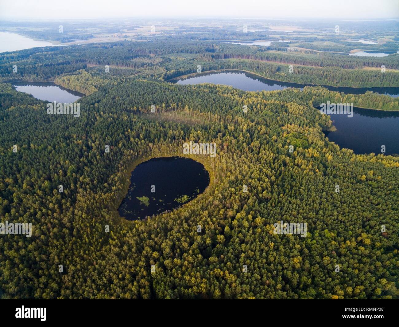 Aerial view of beautiful landscape of Mazury region during autumn ...