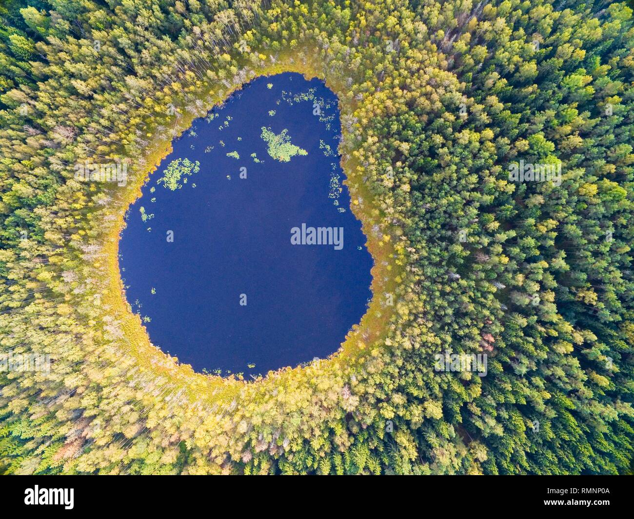 Aerial view of beautiful landscape of Mazury region during autumn ...