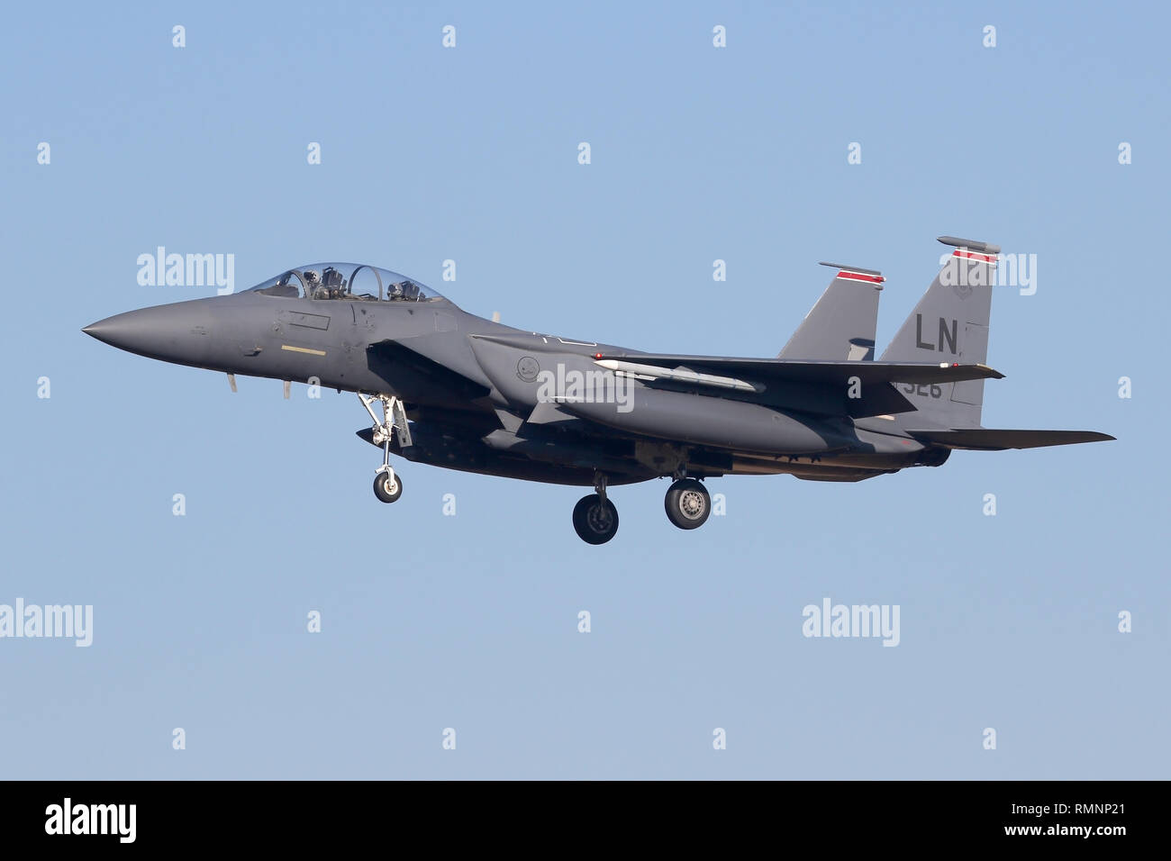 494th Fighter Squadron F-15E Strike Eagle on the approach into RAF Lakenheath Stock Photo - Alamy