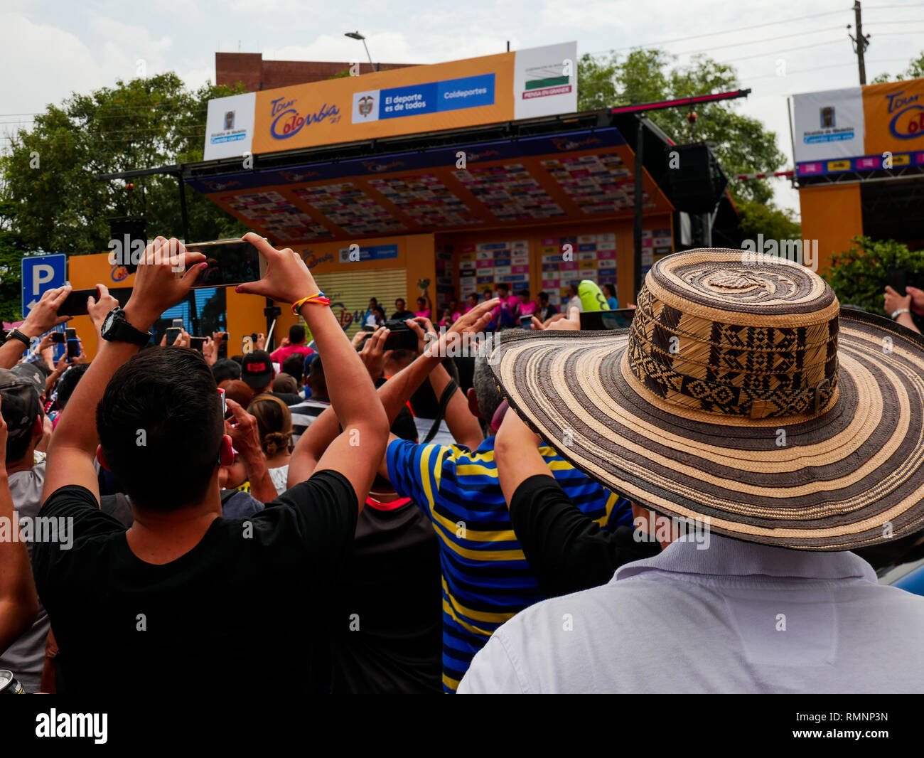 Crowd attending the award ceremony after the first stage of the tour ...
