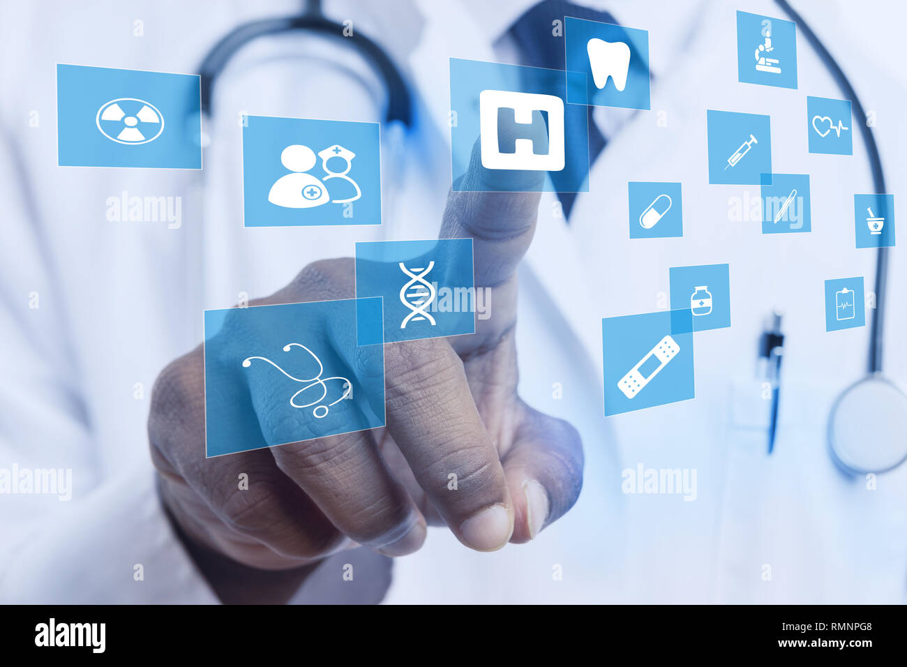 Close-up of index finger of indian doctor touching hospital sign on ...