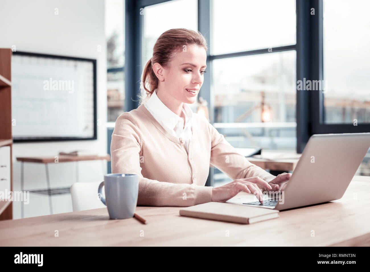 Office hours. Young well-qualified business woman feeling ambitious ...