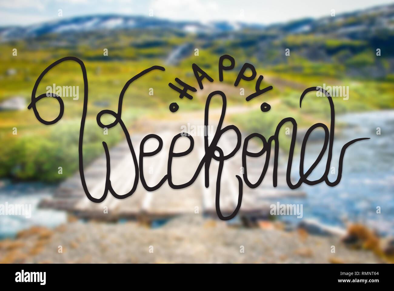 English Calligraphy Happy Weekend. Wooden Foot Bridge In Norway ...