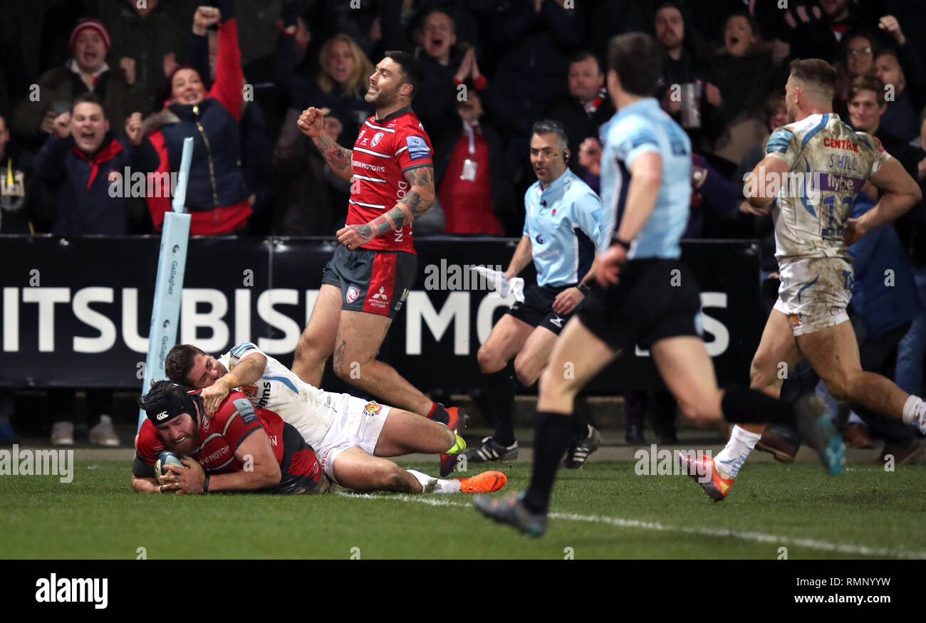 Gloucester's Ben Morgan scores his side's third try during the ...