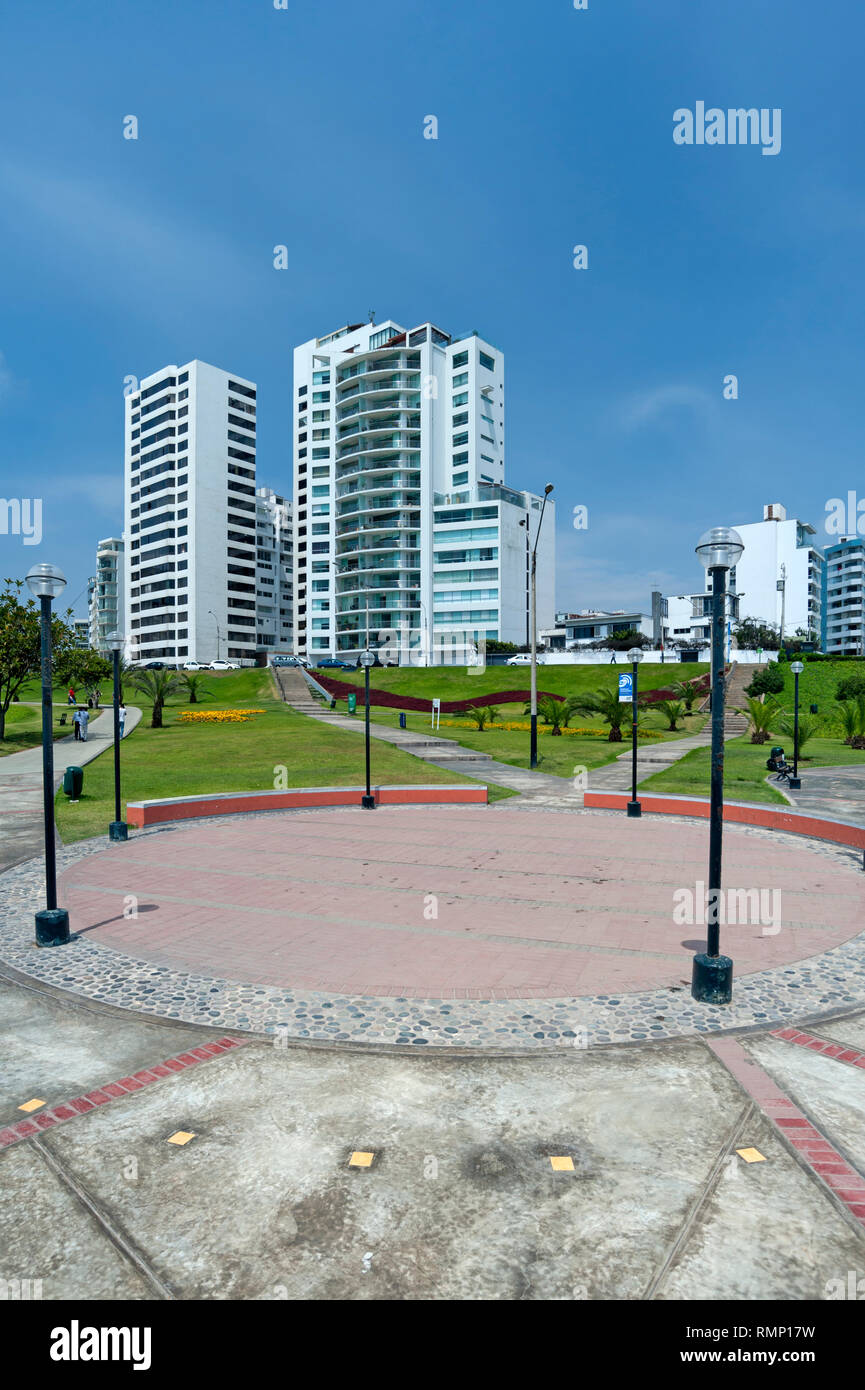 Park with multi-storey buildings in Lima, Peru in the district of ...