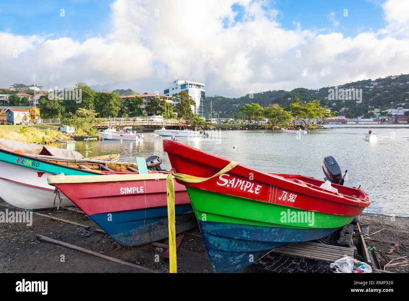 Colourful fishing boats in Trou Garnier, Castries, Saint Lucia, Lesser ...
