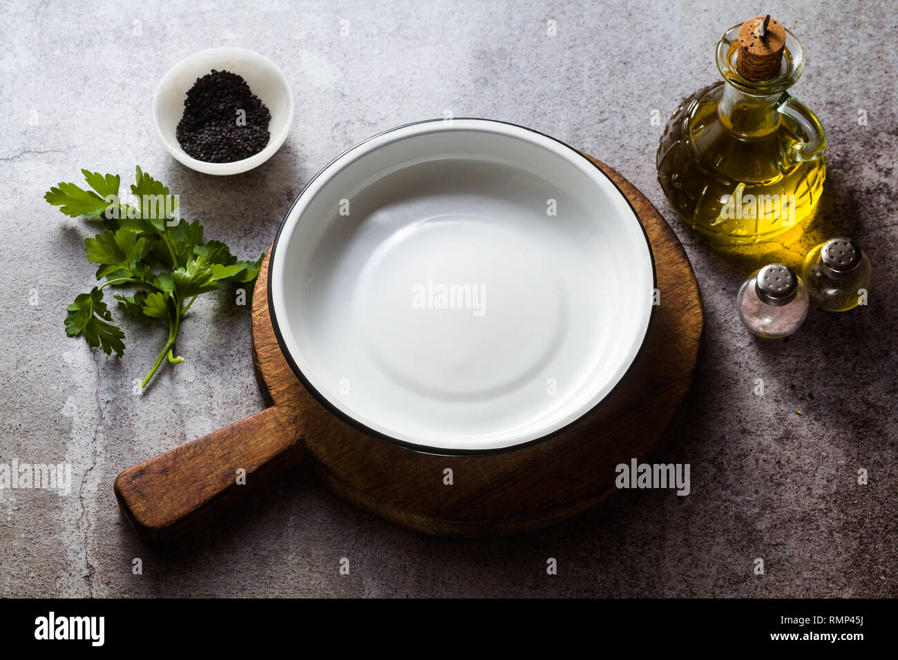 empty plates on the table, table setting for dinner or lunch. stylish ...