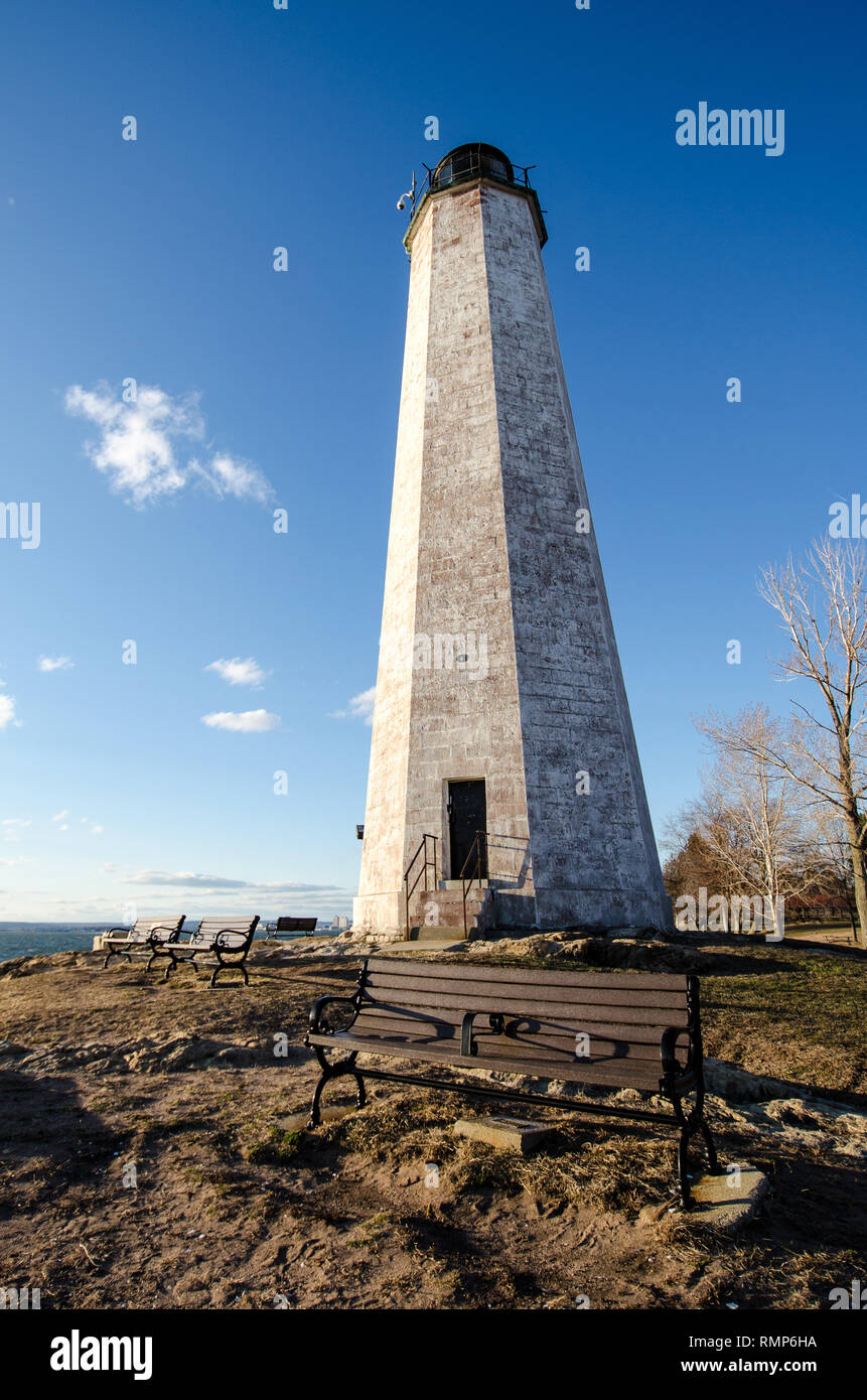 New Haven Lighthouse at Lighthouse Point, in Connecticut Stock Photo ...