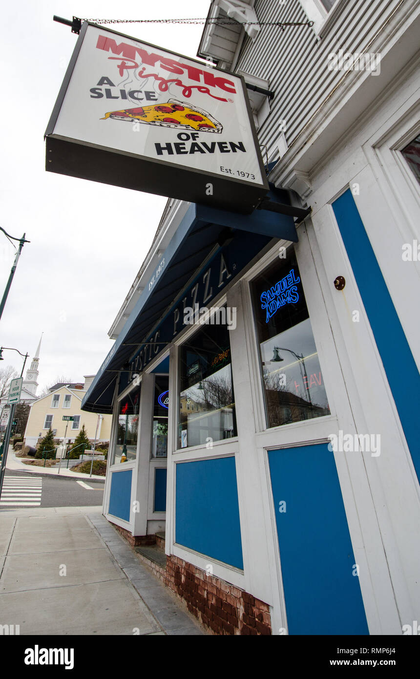 APRIL 16 2017 - MYSTIC, CT: Outside Mystic Pizza restaurant in Mystic ...