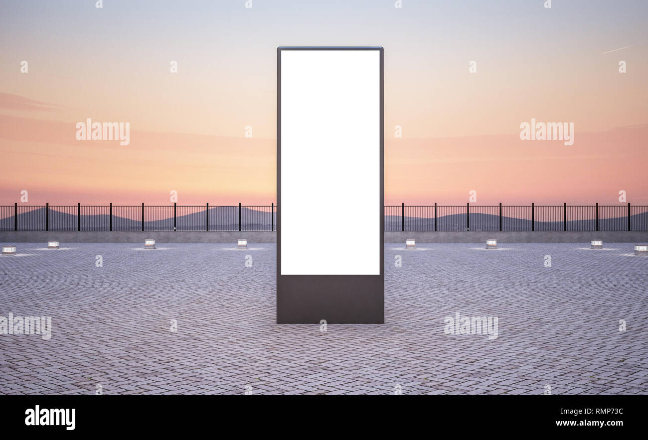 vertical advertisement mockup on evening street 3d rendering Stock ...