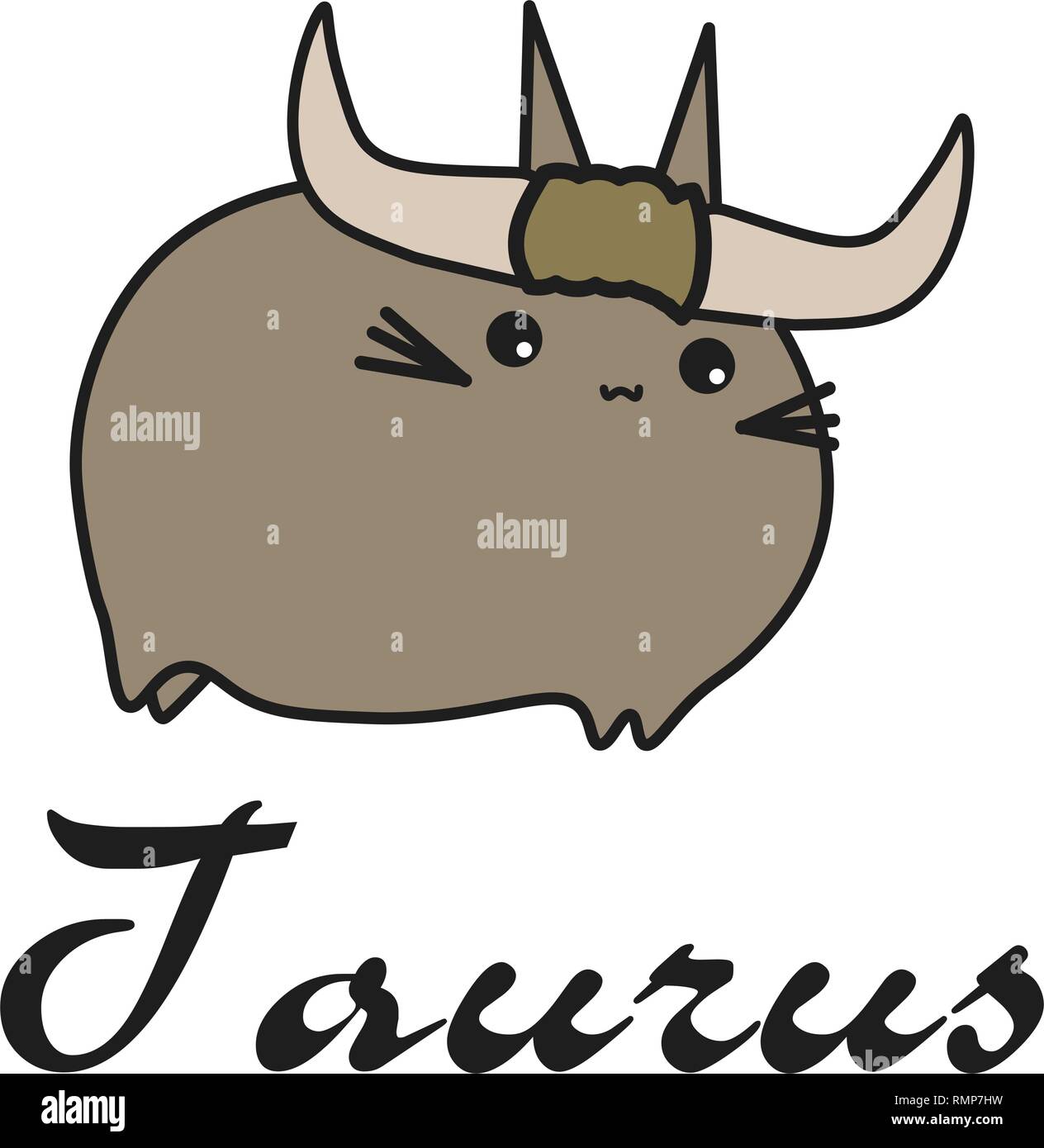 Bunny zodiac sign Taurus in cartoon style. Vector illustration on white ...