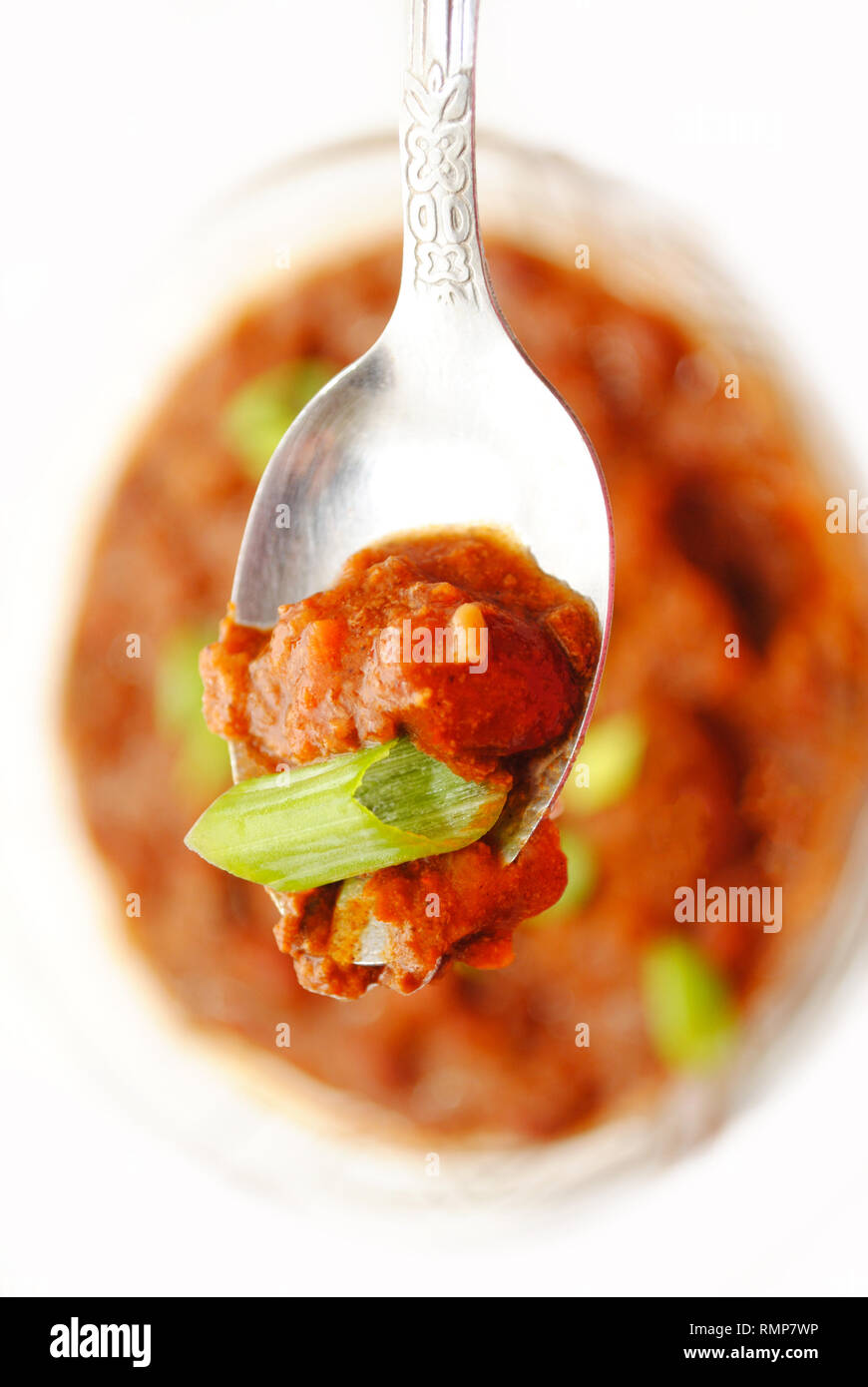 Beef Chili on a Spoon Stock Photo - Alamy