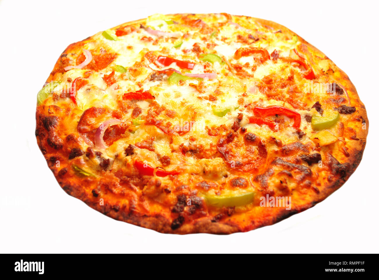 Baked Pepperoni, Peppers & Chicken Pizza Stock Photo - Alamy