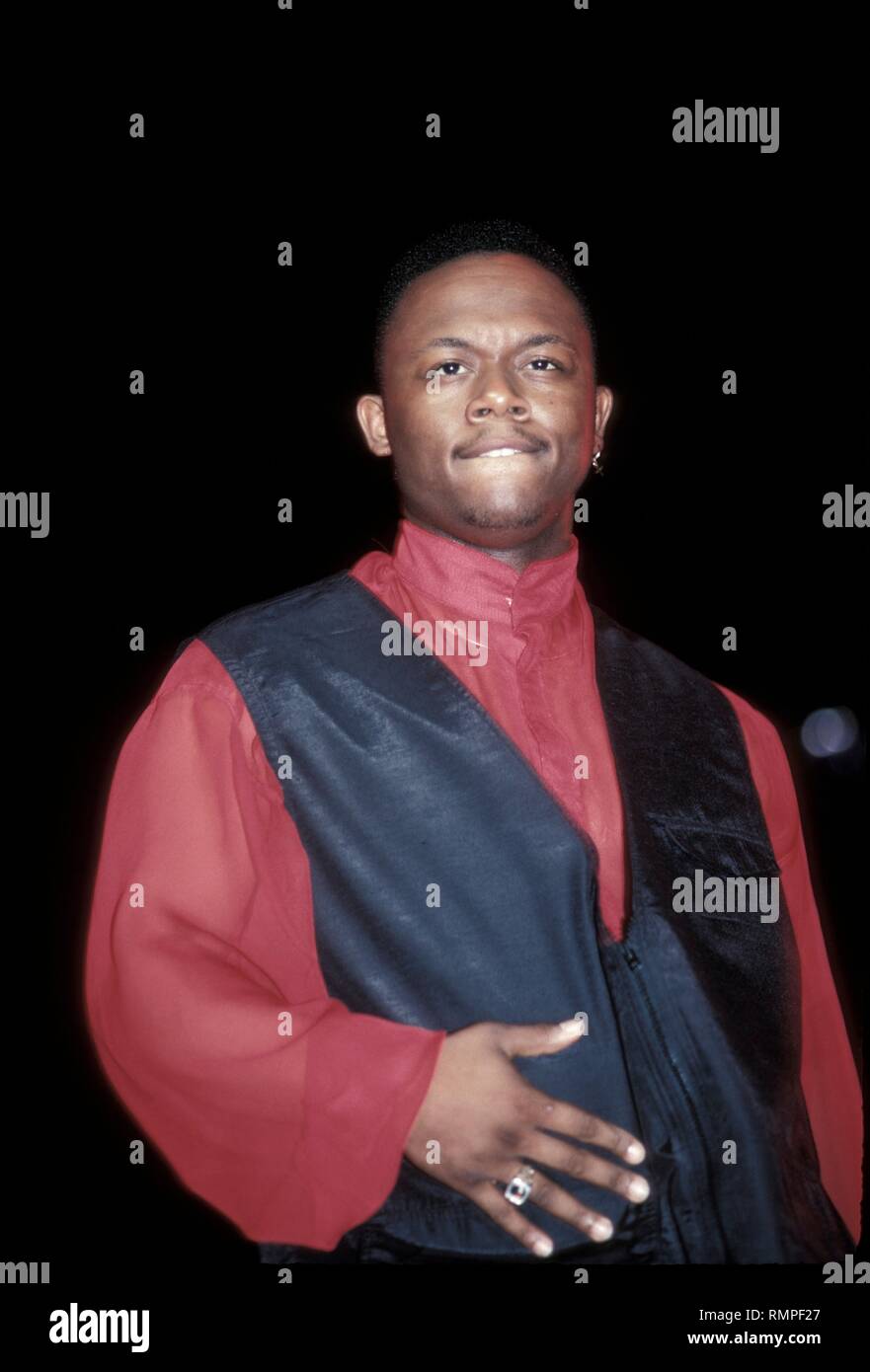 A vocalist of the R&B and Soul quartet Shai is shown performing on ...