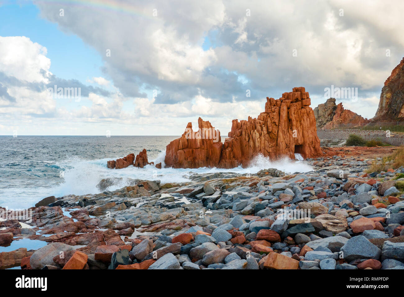Red porphyry stone at Arbatax, Sardinia, Italy, Europe Stock Photo - Alamy