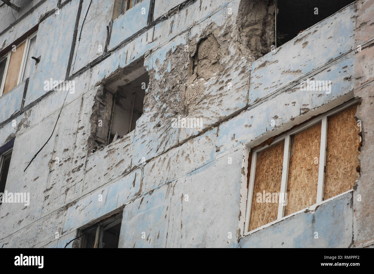 Advika, Donetsk, Donbass, Ukraine. 24th Jan, 2019. Block of flats seen ...