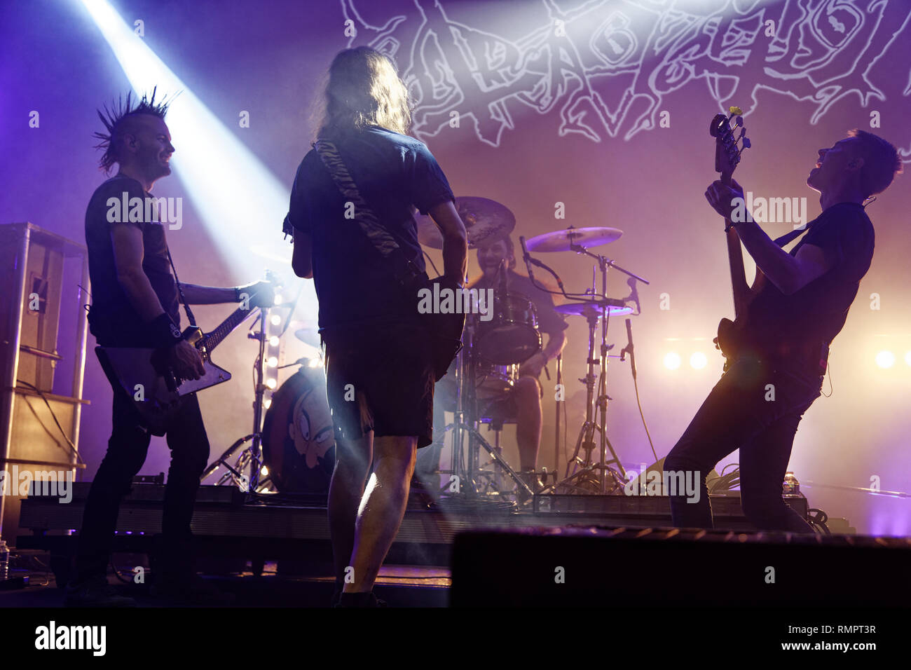 Paris, France. 15th Feb, 2019. Ultra Vomit performs on stage during the ...