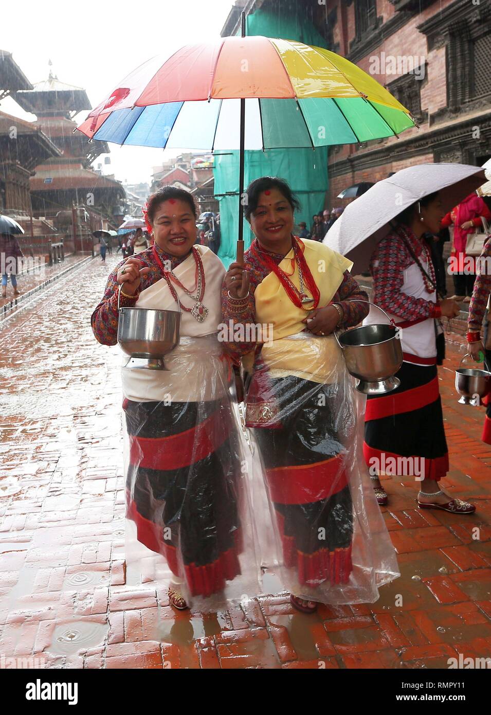Lalitpur, Nepal. 16th Feb, 2019. Women from Newar community participate ...