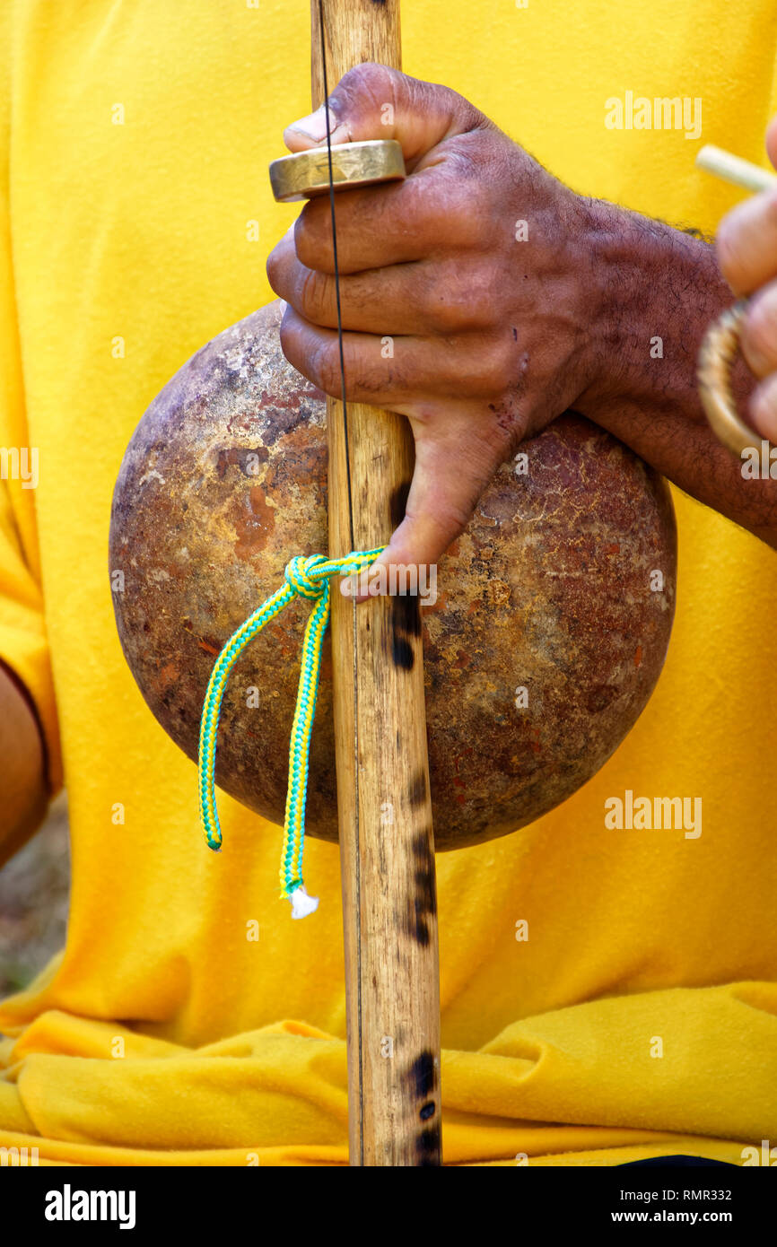 Brazilian musical instrument called berimbau and usually used during ...