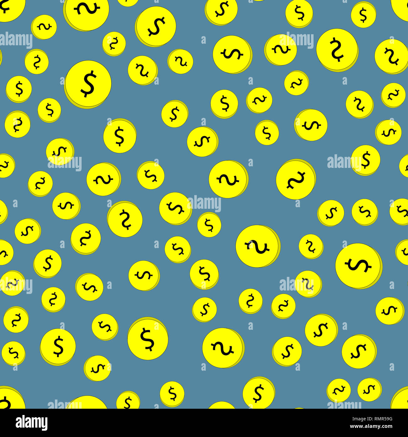 Seamless pattern of coins with dollars. illustration on color ...