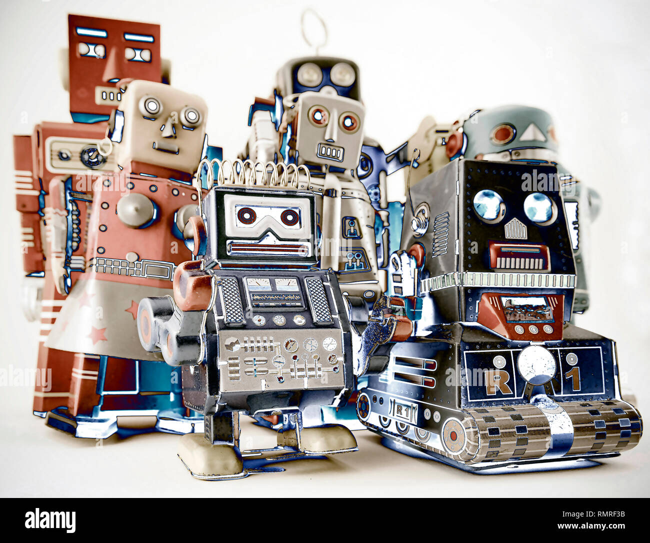 a large group of retro bots solarized color Stock Photo - Alamy