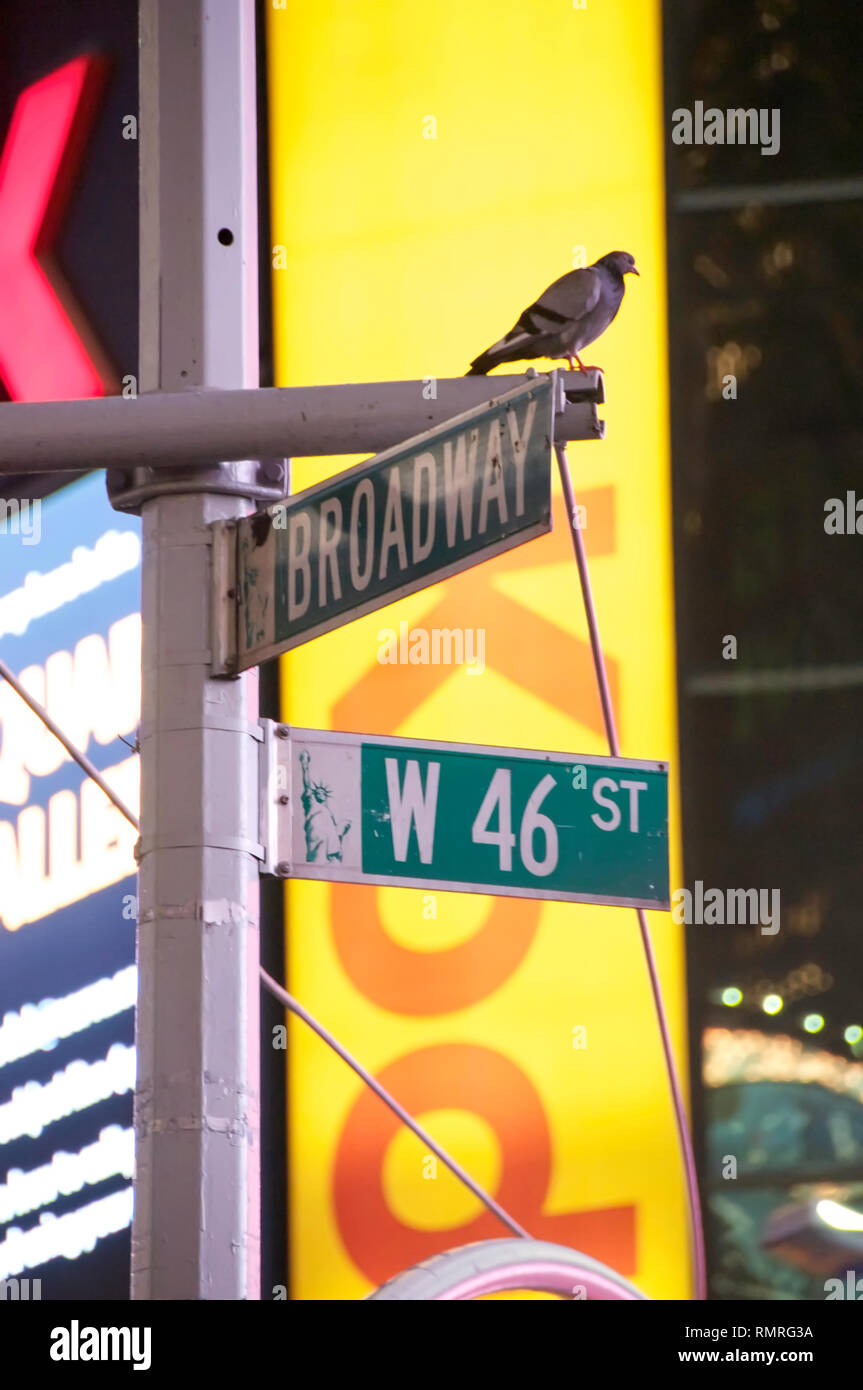 A close-up look of a street intersection sign at New York City's Time ...