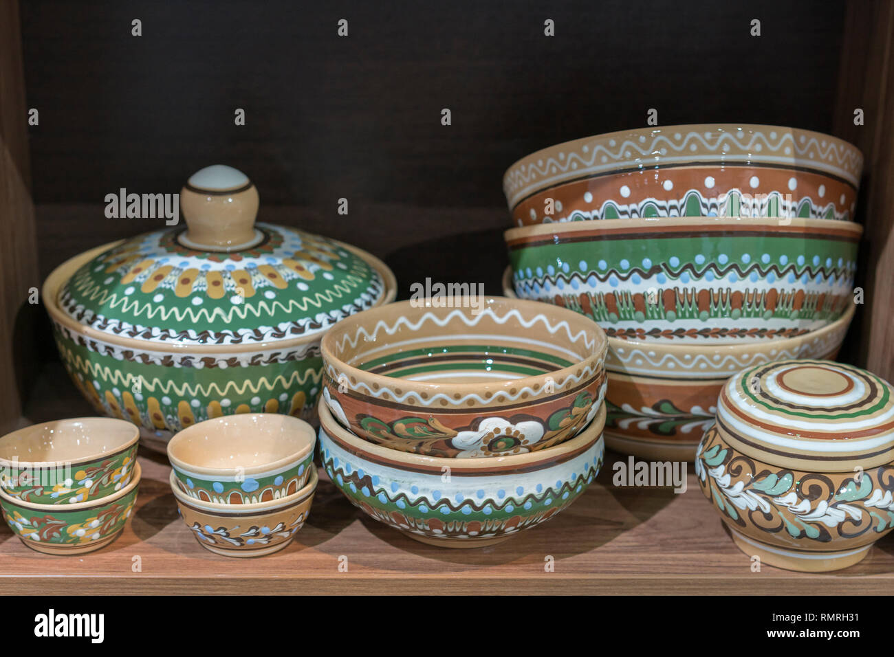 Variety of Colorfully Painted Ceramic Pots in an Outdoor Shopping ...