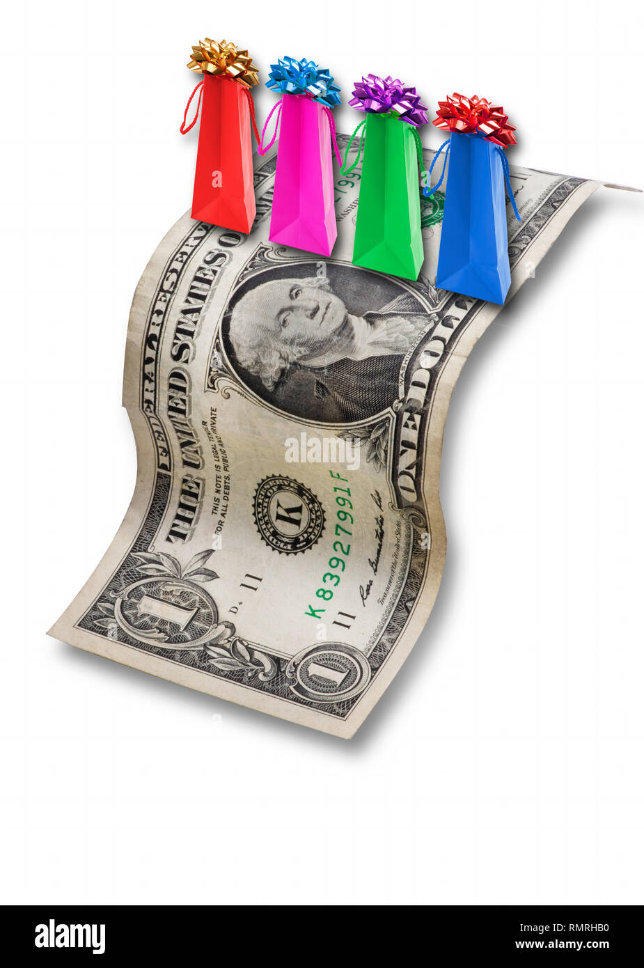Colorful shopping bags with green cash Stock Photo - Alamy