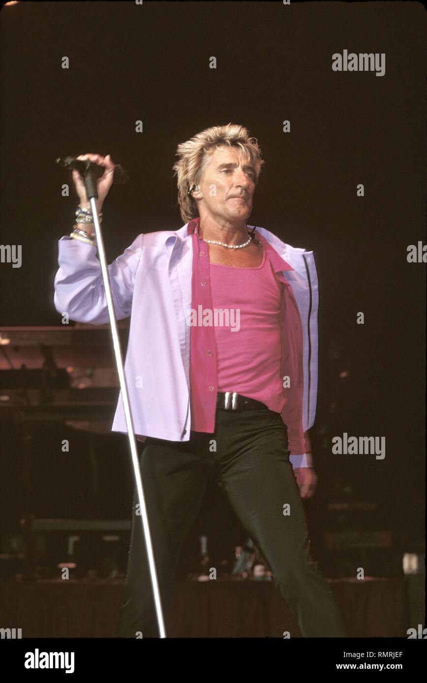Singer and songwriter Rod Stewart is shown performing on stage during a ...
