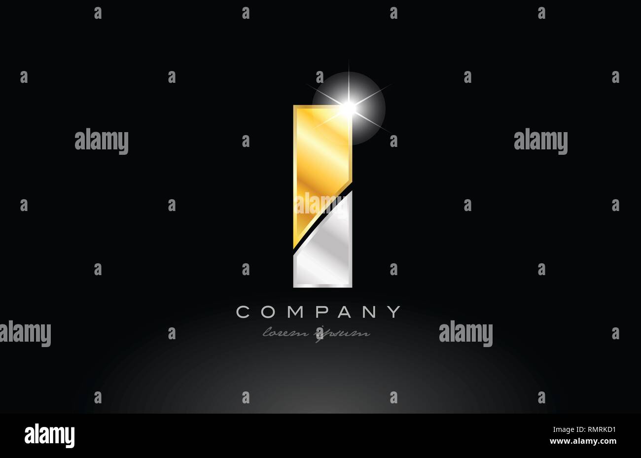 letter I alphabet logo icon design with gold silver grey metal on black ...