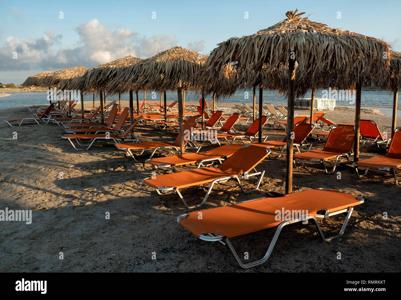 Empty beach early in the morning at Elafonisi Lagoon, Crete Island ...