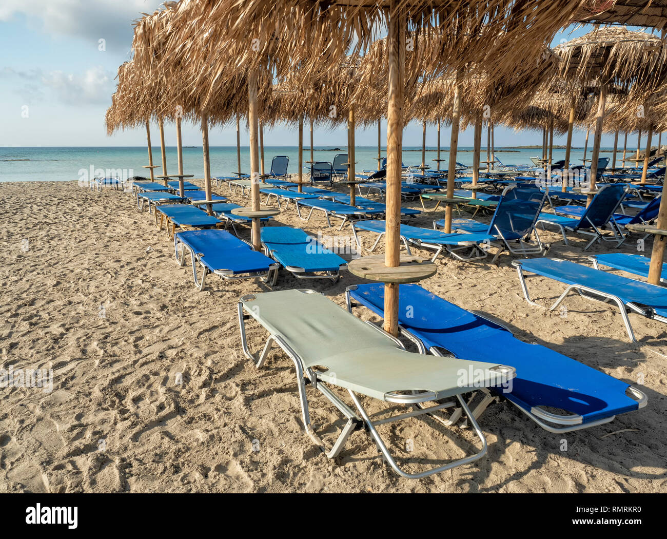 Empty beach early in the morning at Elafonisi Lagoon, Crete Island ...