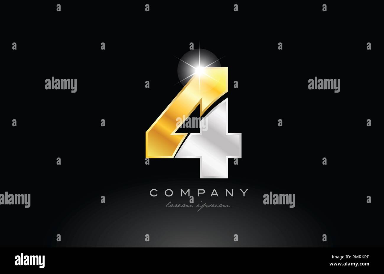 number 4 logo icon design with gold silver grey metal on black ...