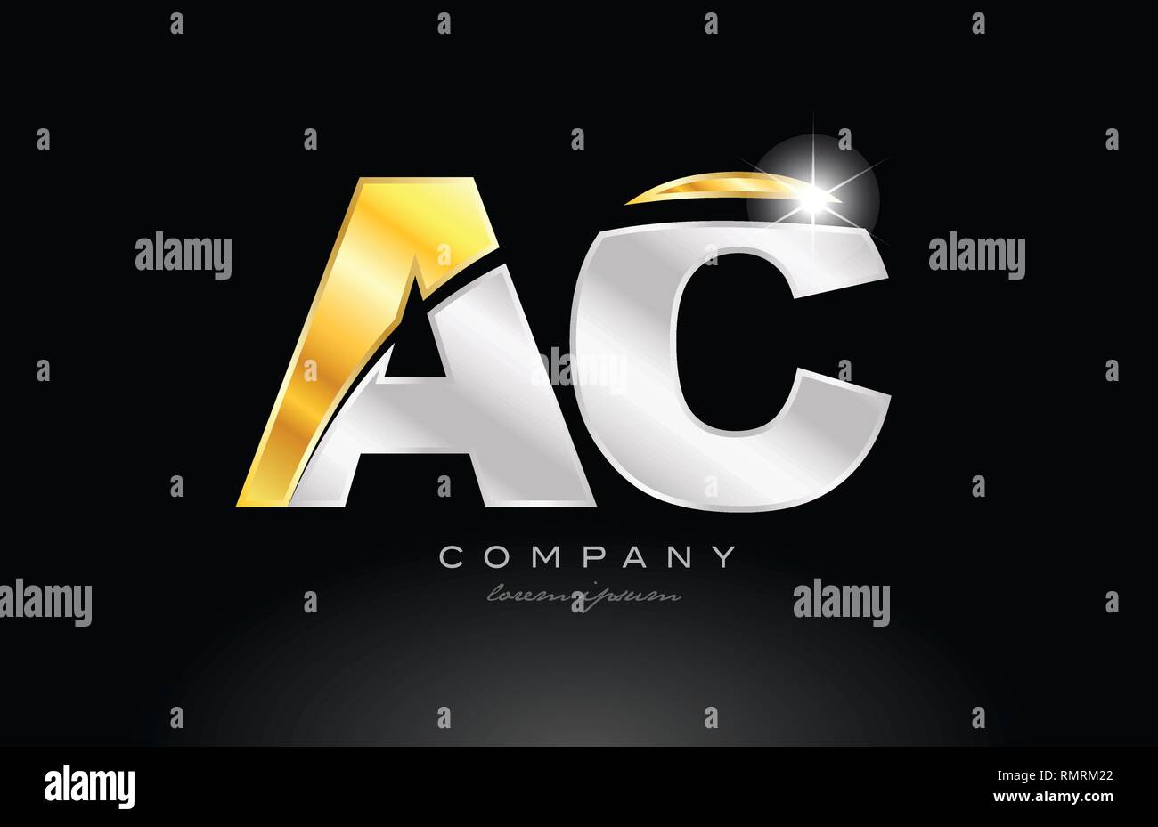 combination letter ac a c alphabet logo icon design with gold silver ...