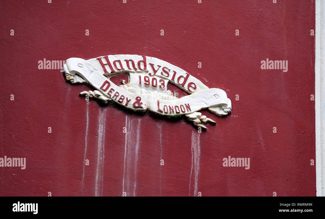 Handyside makers sign on a bridge over the Rochdale Canal in Ancoats ...