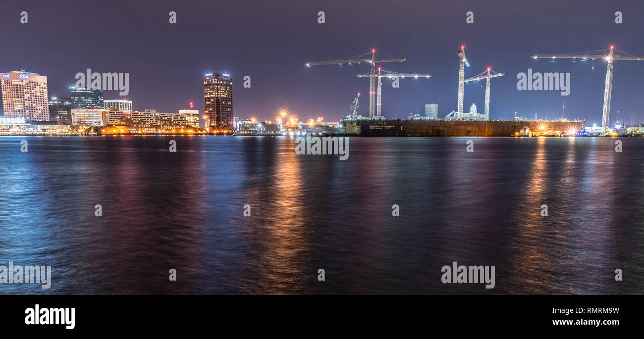 Cityscape of Norfolk Virginia at night Stock Photo - Alamy