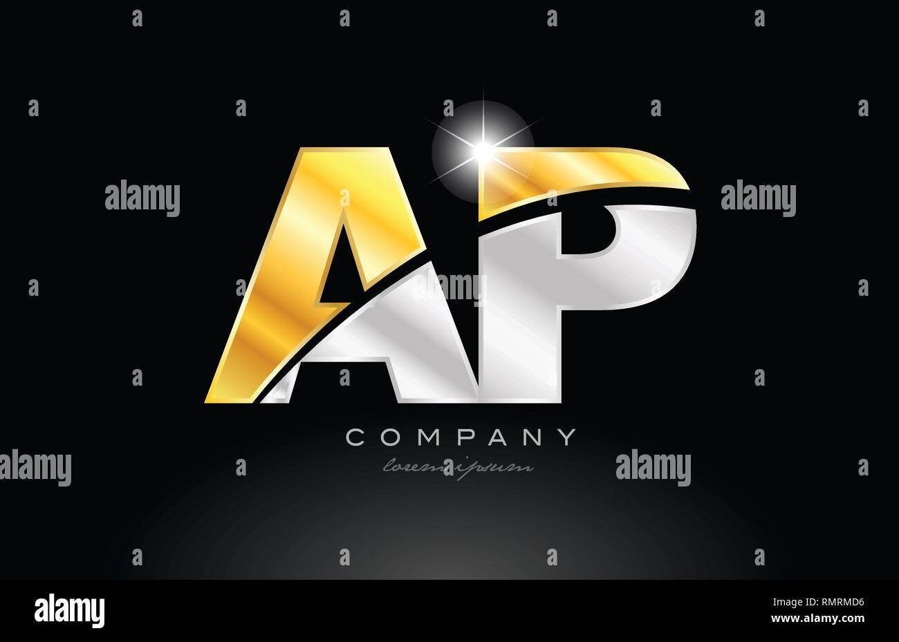 combination letter ap a p alphabet logo icon design with gold silver ...