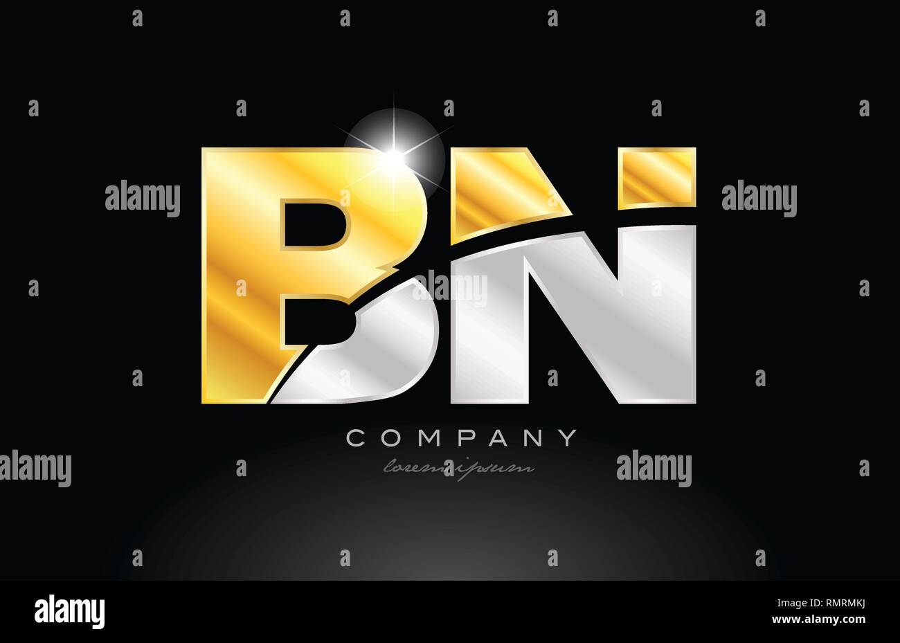 combination letter bn b n alphabet logo icon design with gold silver ...