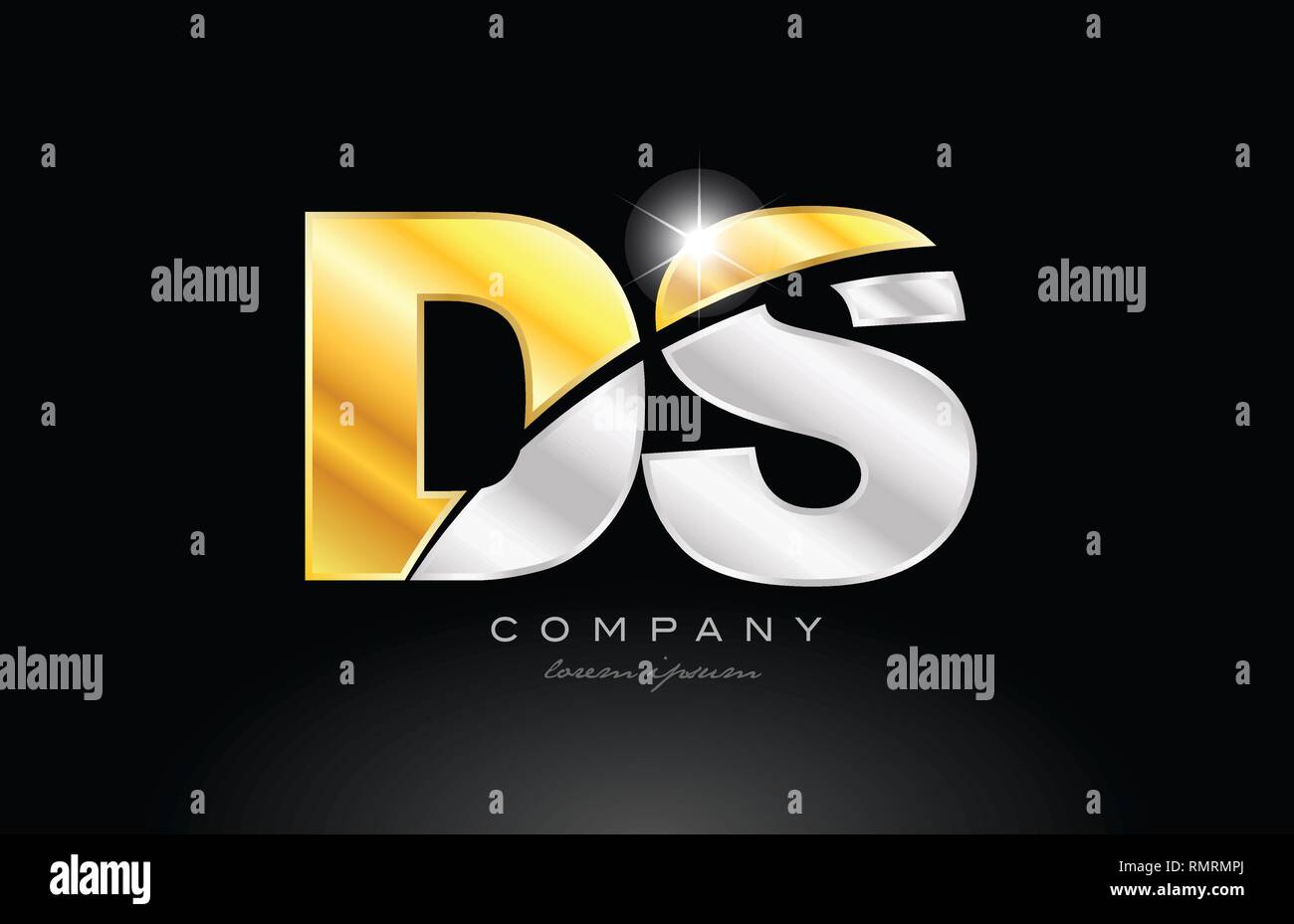 combination letter ds d s alphabet logo icon design with gold silver ...