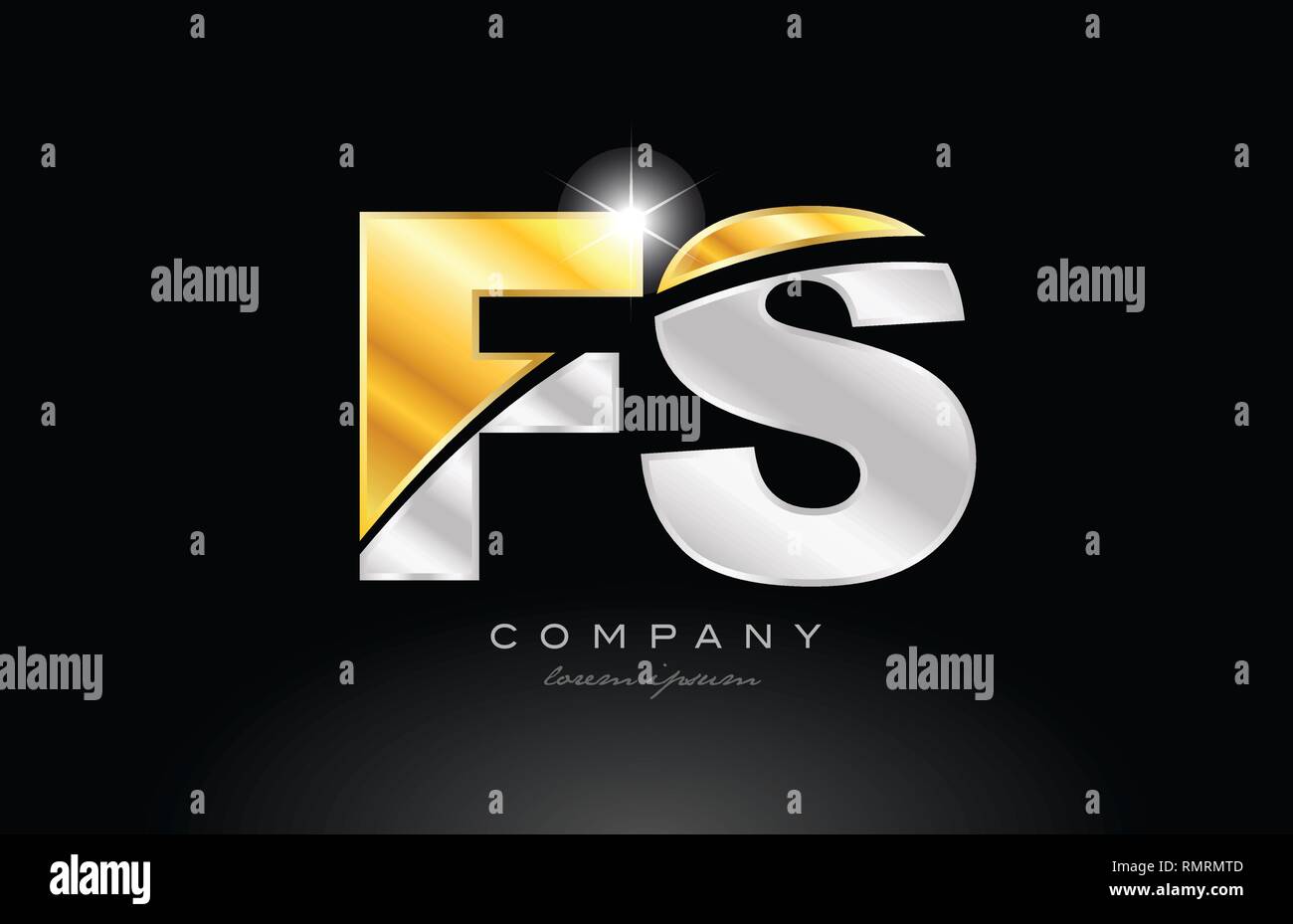 combination letter fs f s alphabet logo icon design with gold silver ...