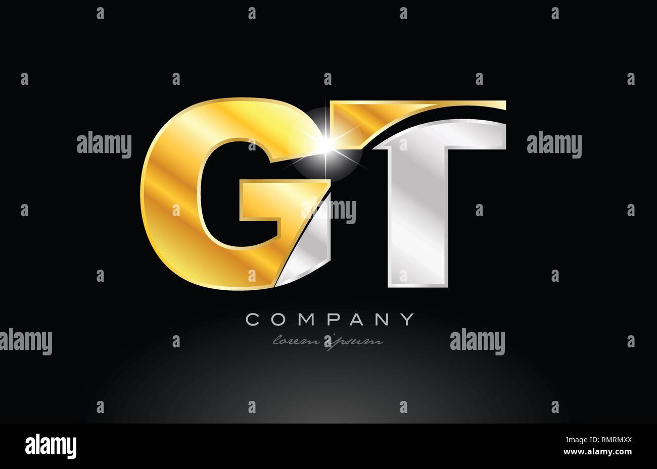 combination letter gt g t alphabet logo icon design with gold silver ...