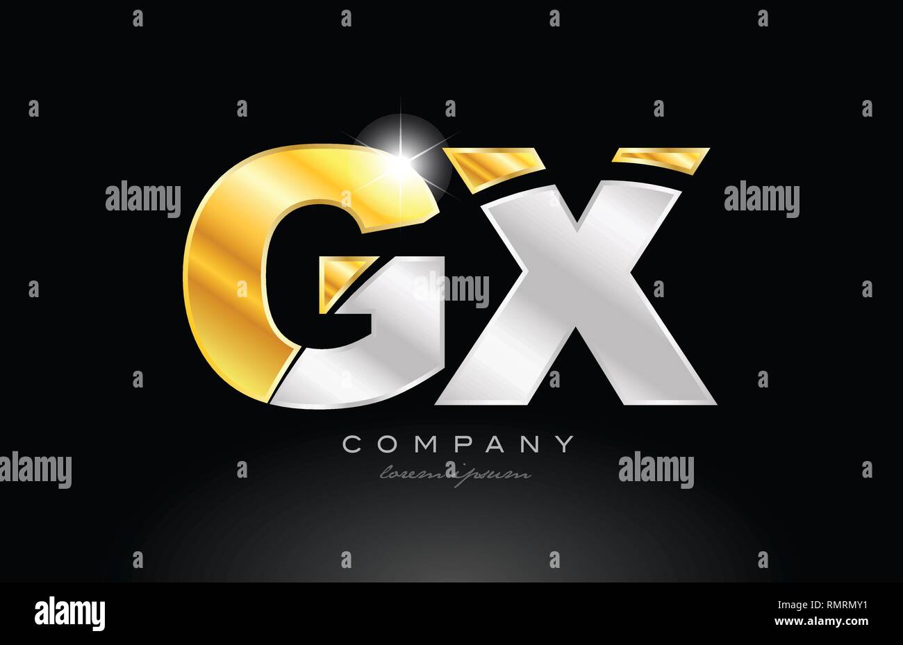 combination letter gx g x alphabet logo icon design with gold silver ...