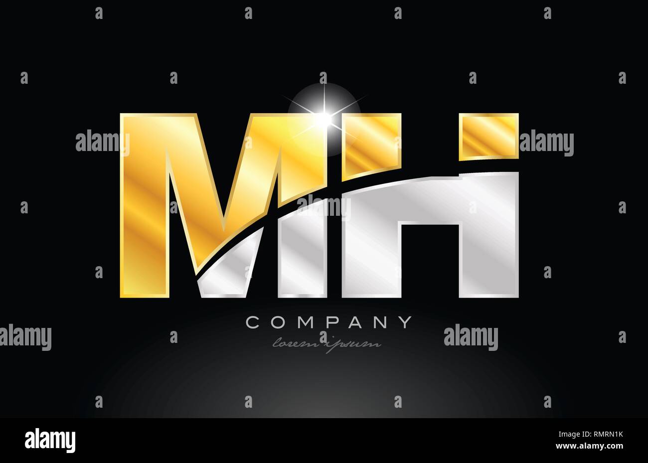 combination letter mh m h alphabet logo icon design with gold silver ...