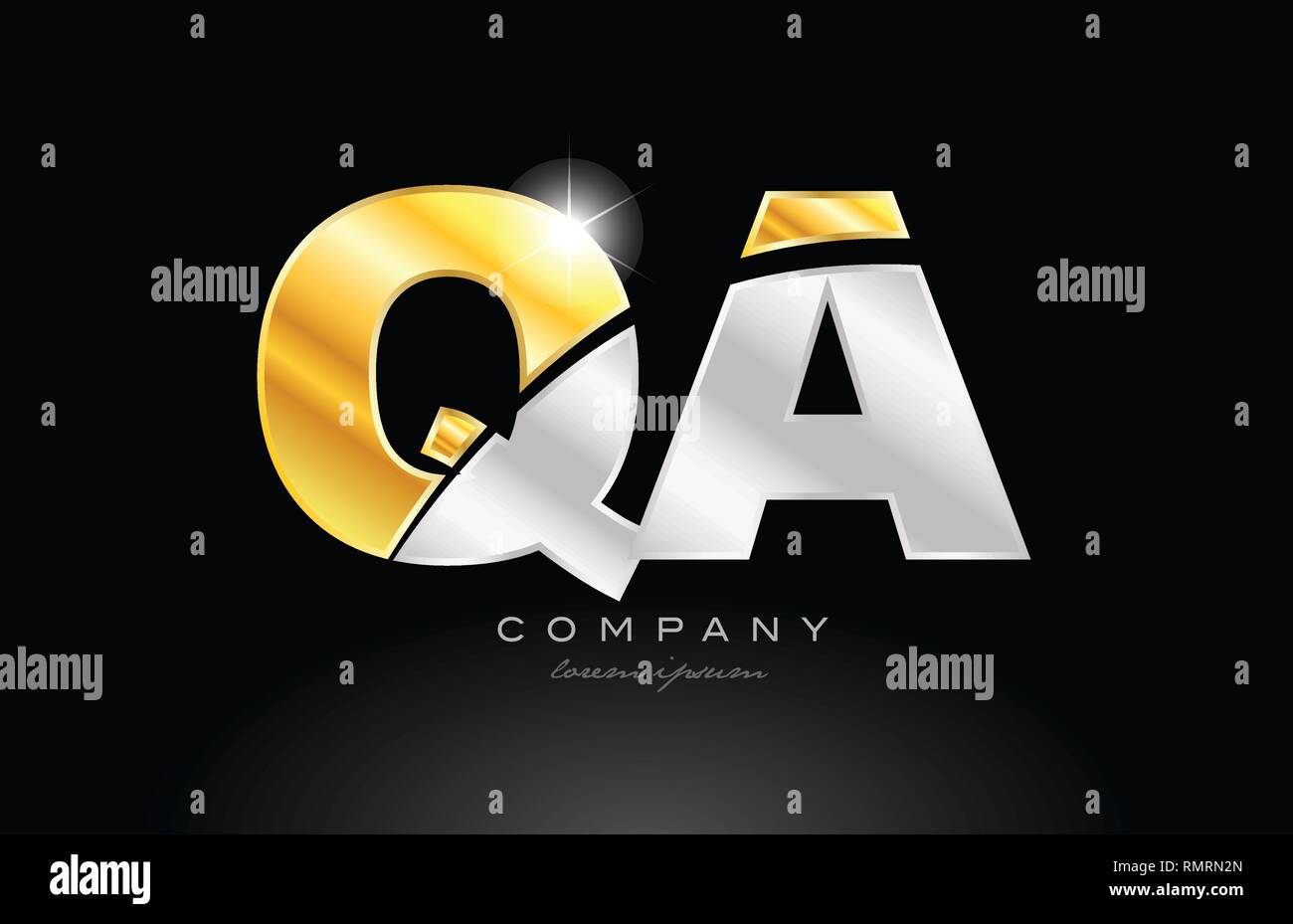 combination letter qa q a alphabet logo icon design with gold silver ...