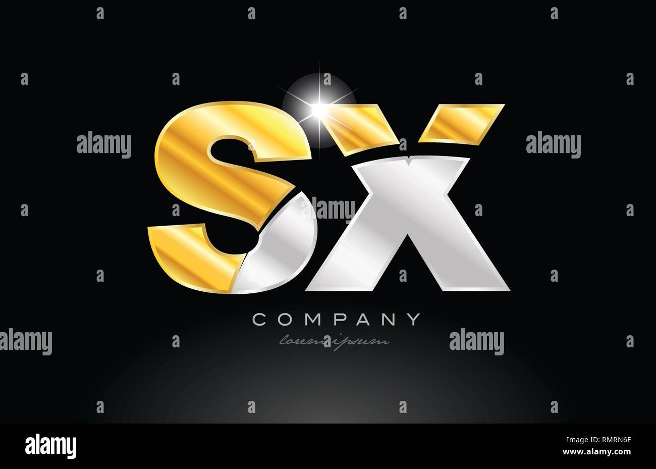 combination letter sx s x alphabet logo icon design with gold silver ...