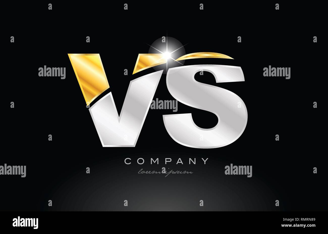 combination letter vs v s alphabet logo icon design with gold silver ...