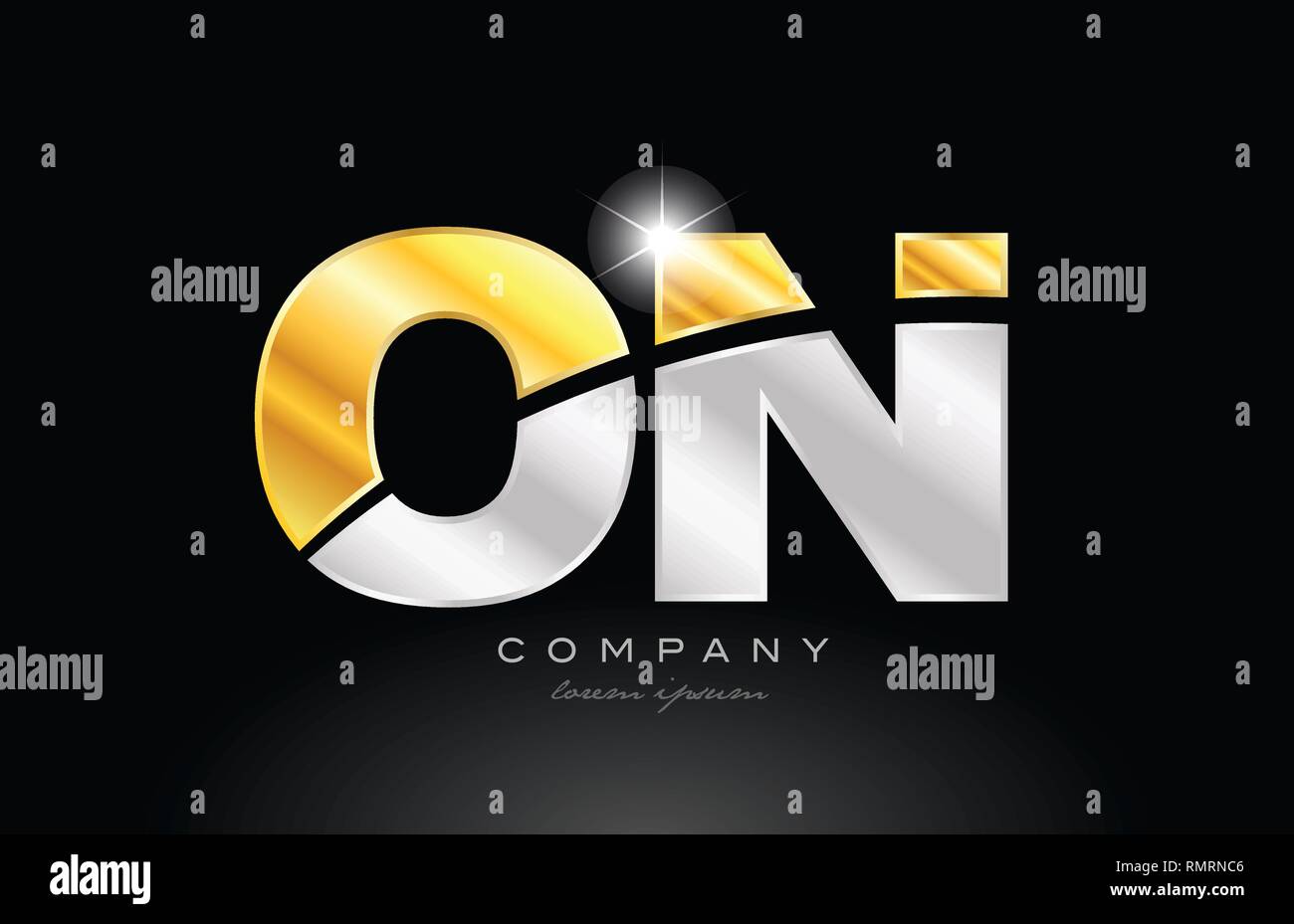 combination letter on o n alphabet logo icon design with gold silver ...