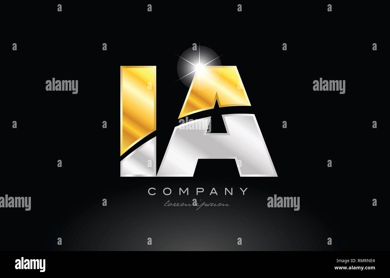 combination letter ia i a alphabet logo icon design with gold silver ...